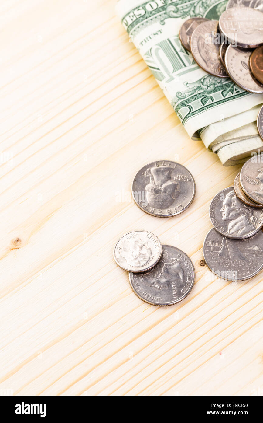 American bills and coins on the table Stock Photo - Alamy