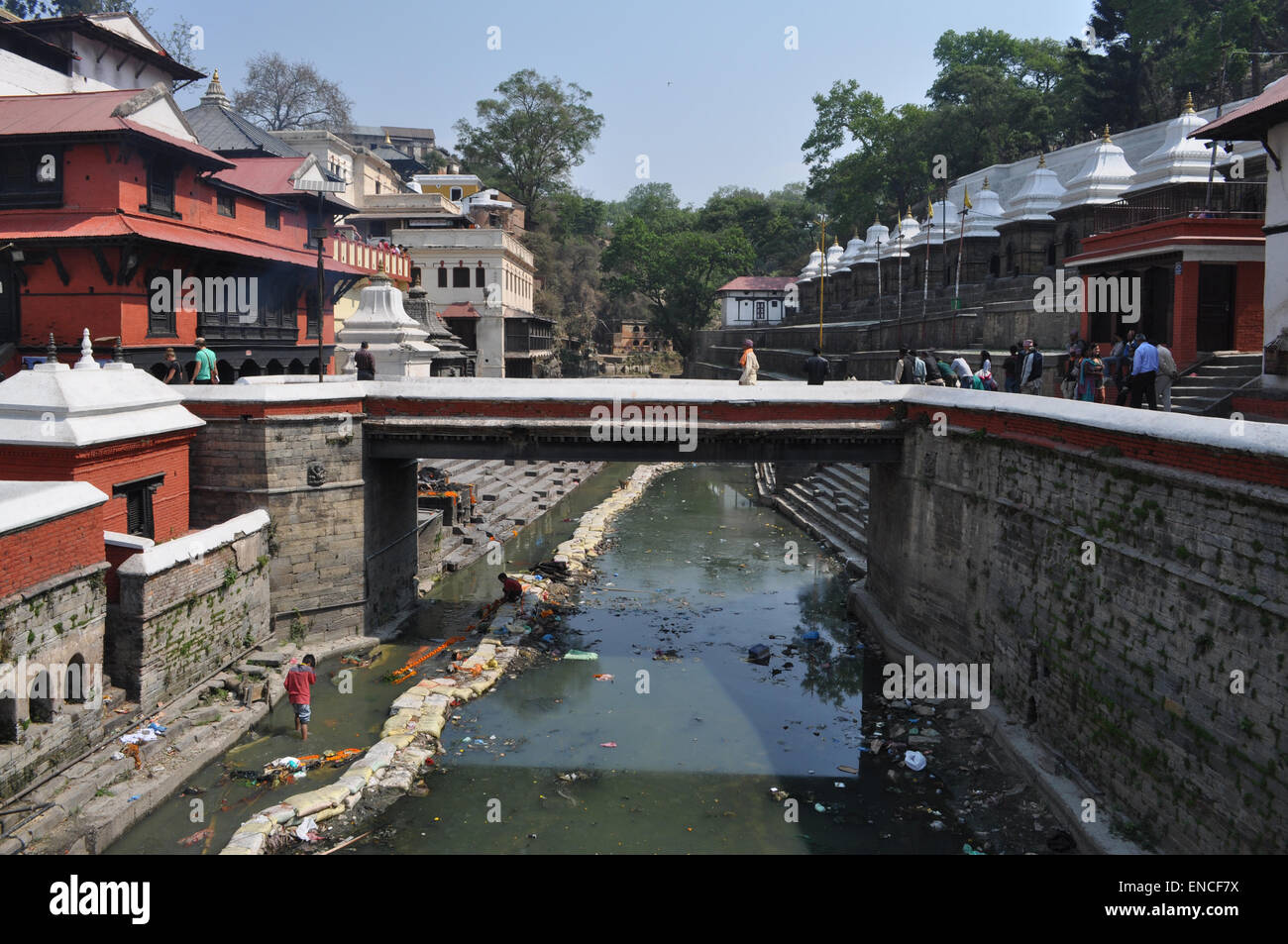 Bridge over the Bagmati River at the Pashupatinath Hindu temple complex ...