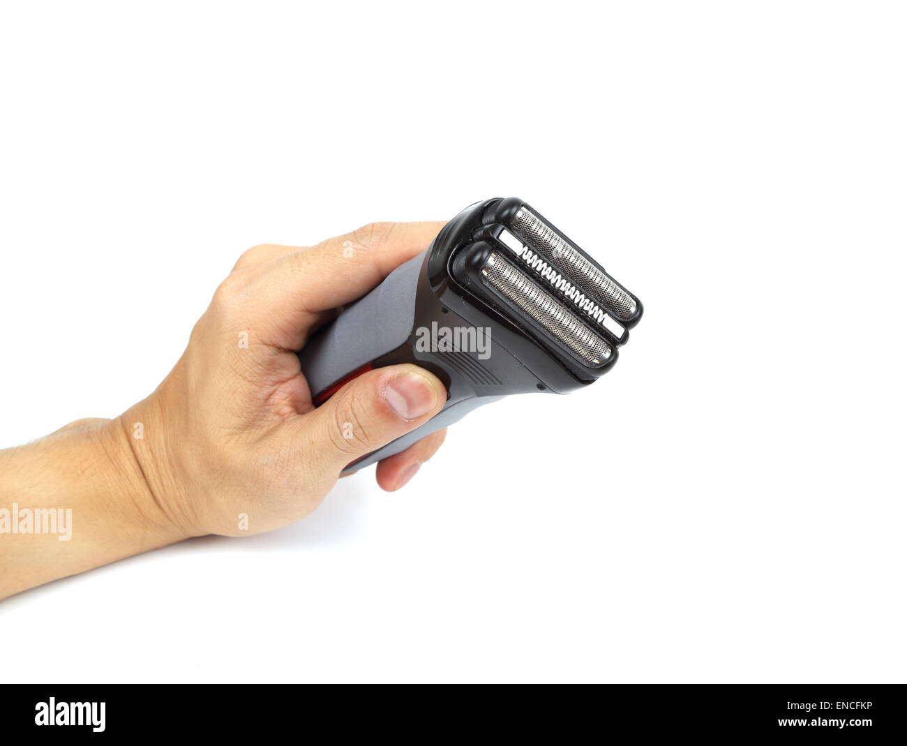 hand with electric shaver on a white background Stock Photo - Alamy