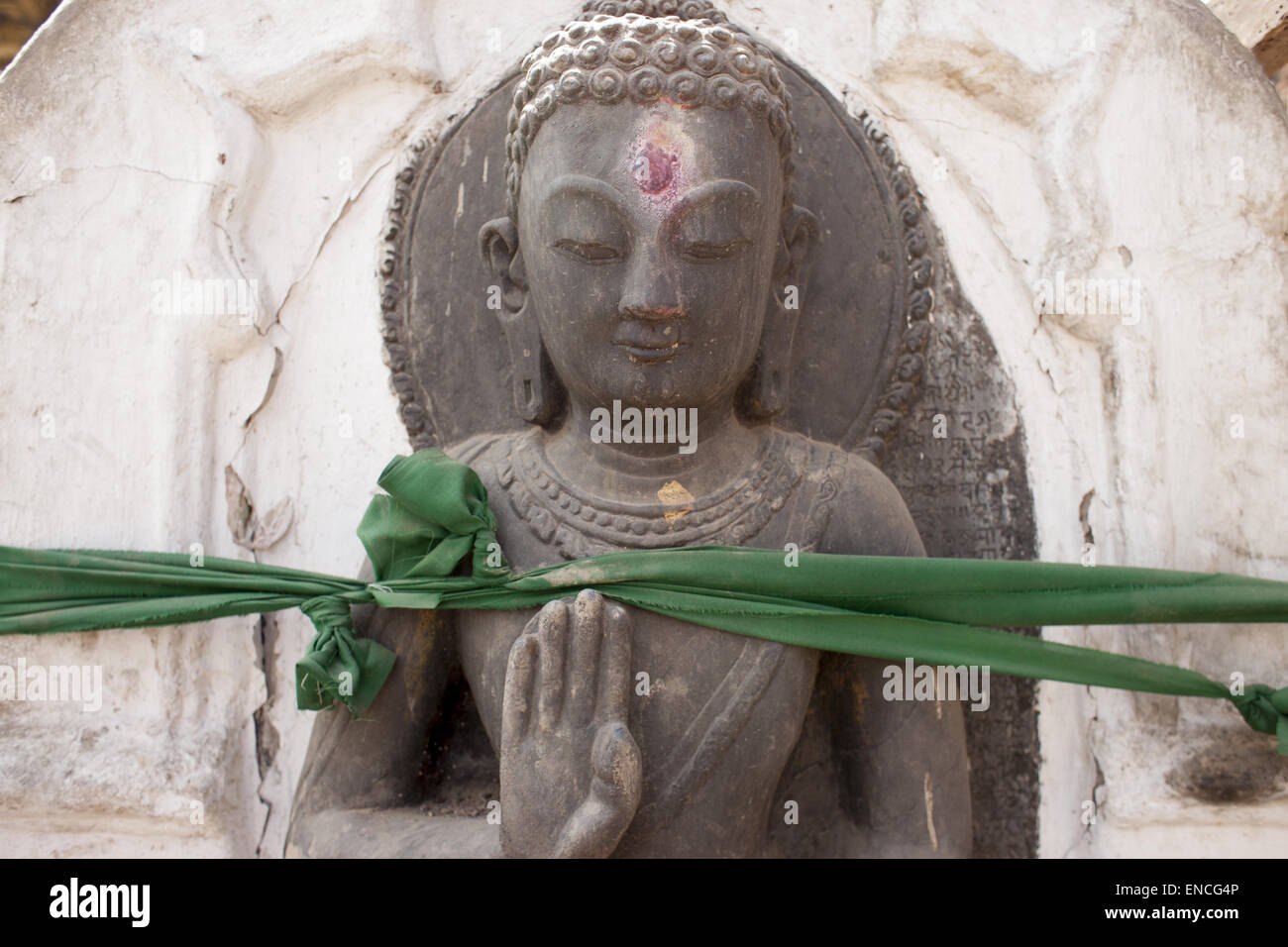 Nepal. 2nd May, 2015. The rescue workers tight up a Buddha statue at ...