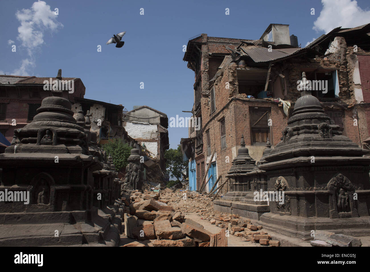 Nepal. 2nd May, 2015. The destroyed site of Shoyembho temple, outside ...