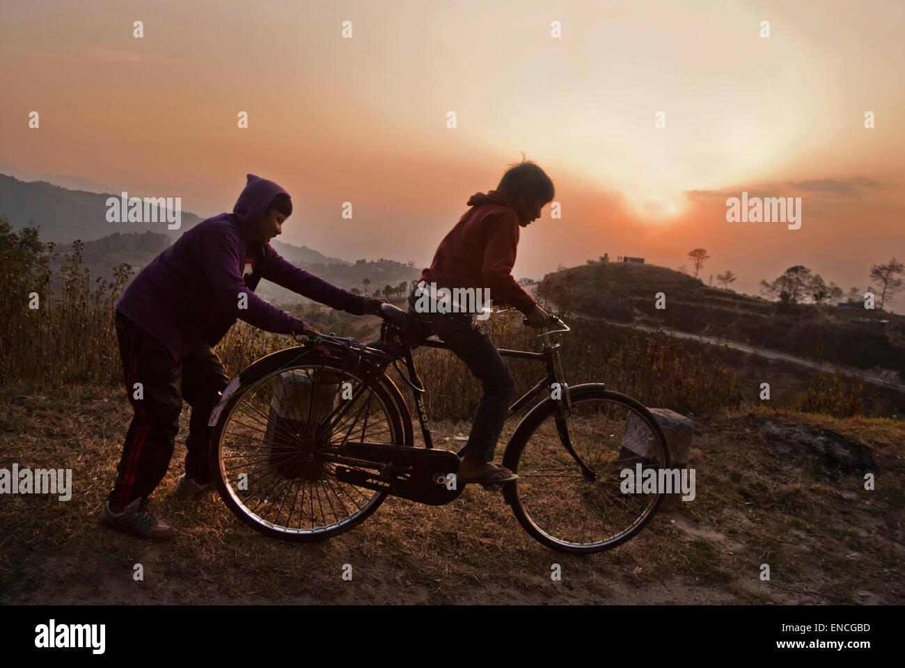 boy teaching to cycle Stock Photo - Alamy