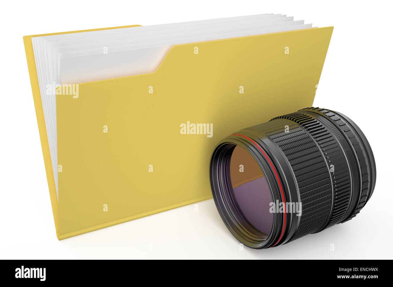 yellow folder with camera lens isolated on white background Stock Photo ...