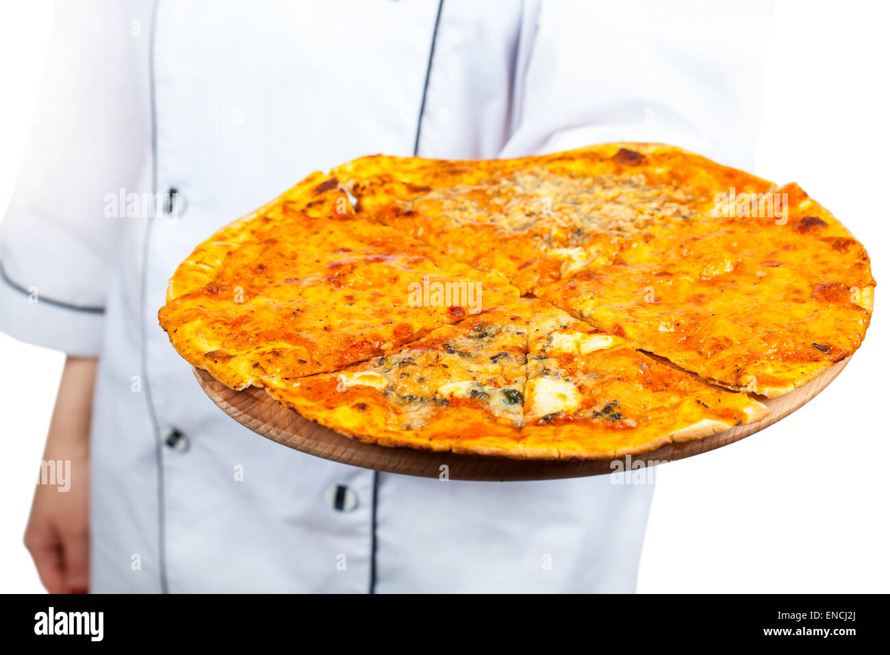 cook holds in hands fresh pizza closeup Stock Photo - Alamy
