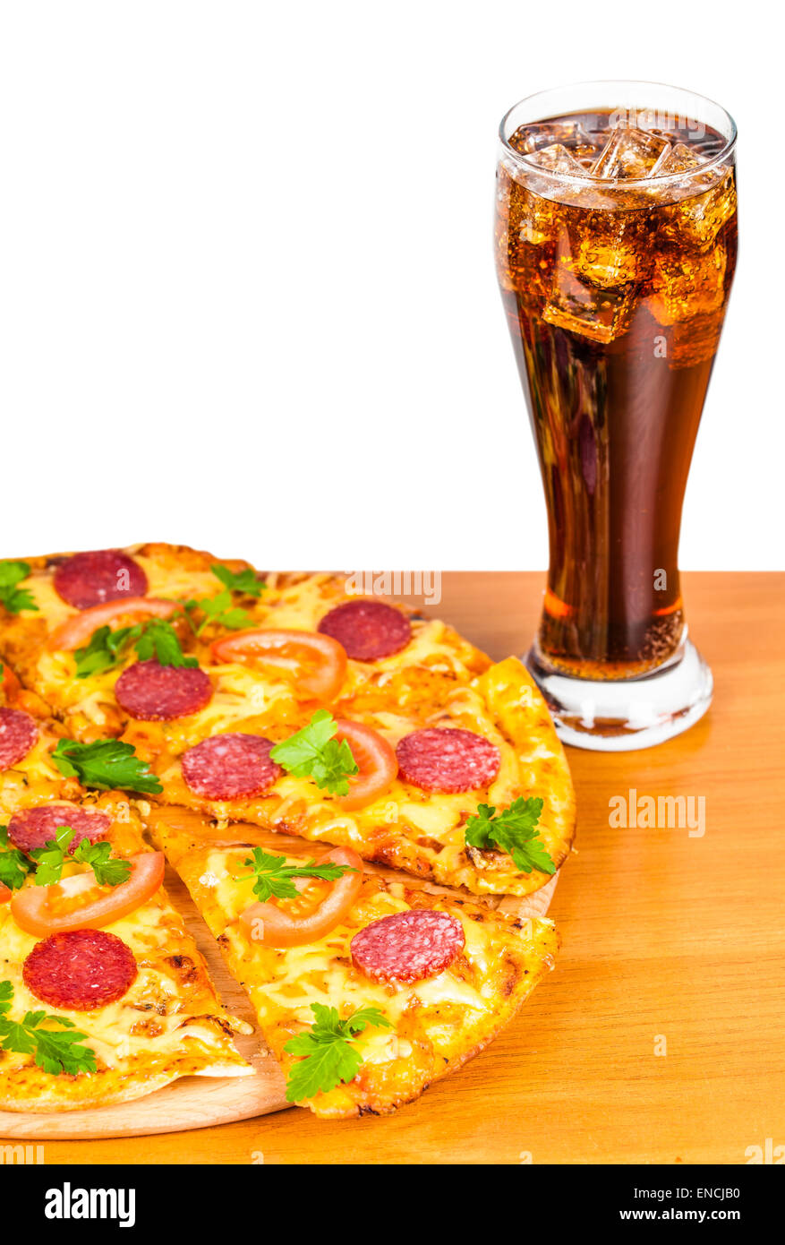 pizza and glass of Cola on a white background Stock Photo - Alamy