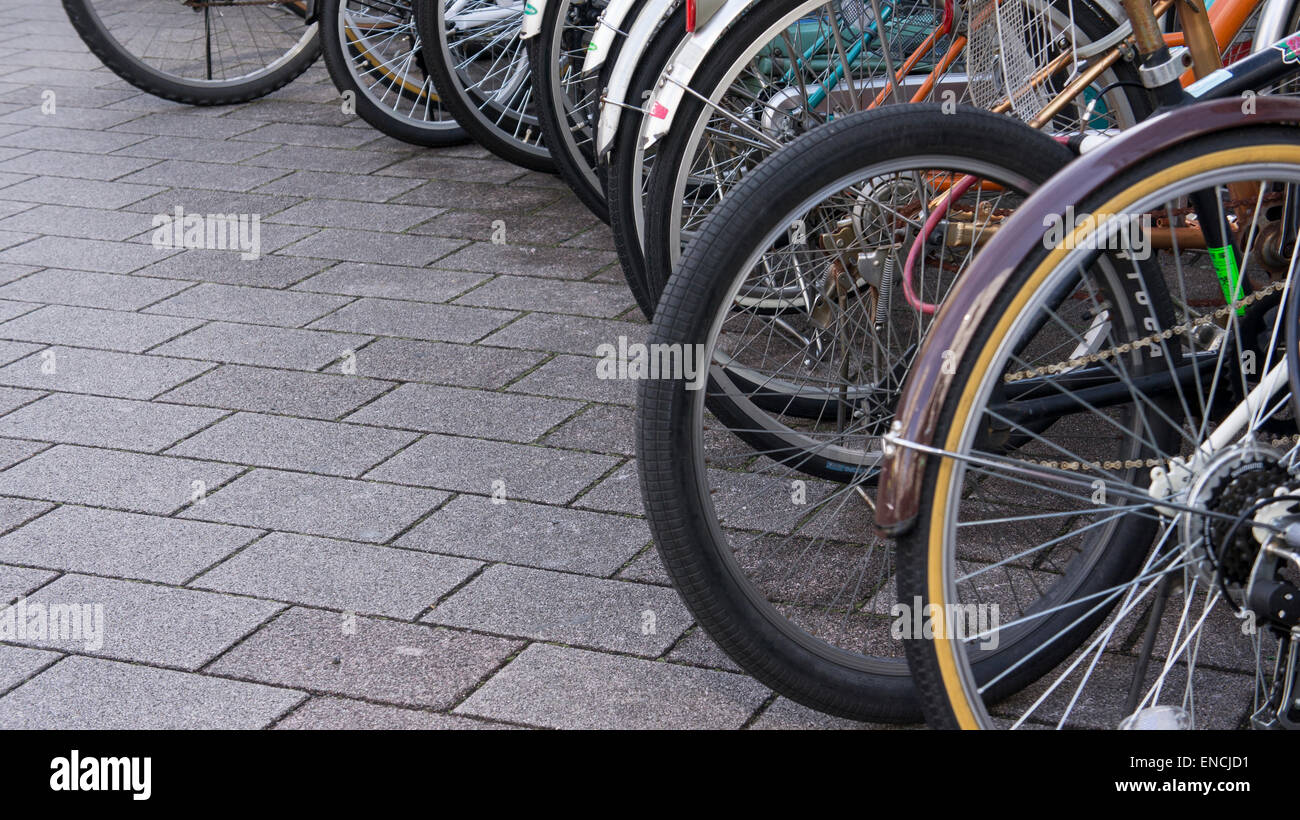 close up, Wheel detail of a group of bikes Stock Photo - Alamy