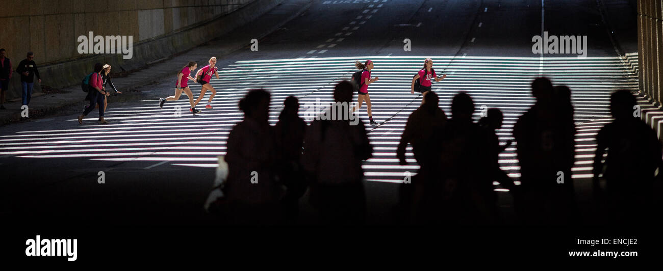 Midtown Atlanta in Georga USA children crossing a freeway underpath ...