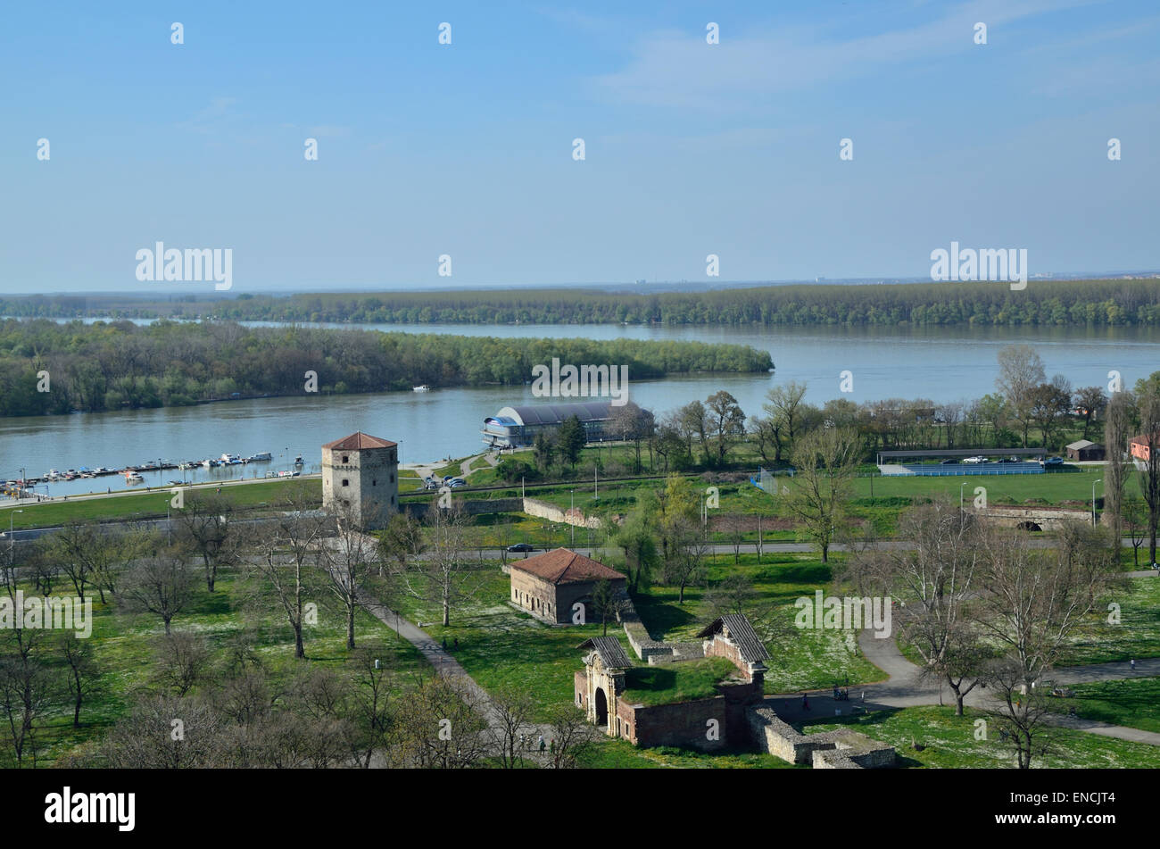 Confluence of the river Sava into the Danube in Serbian capital ...