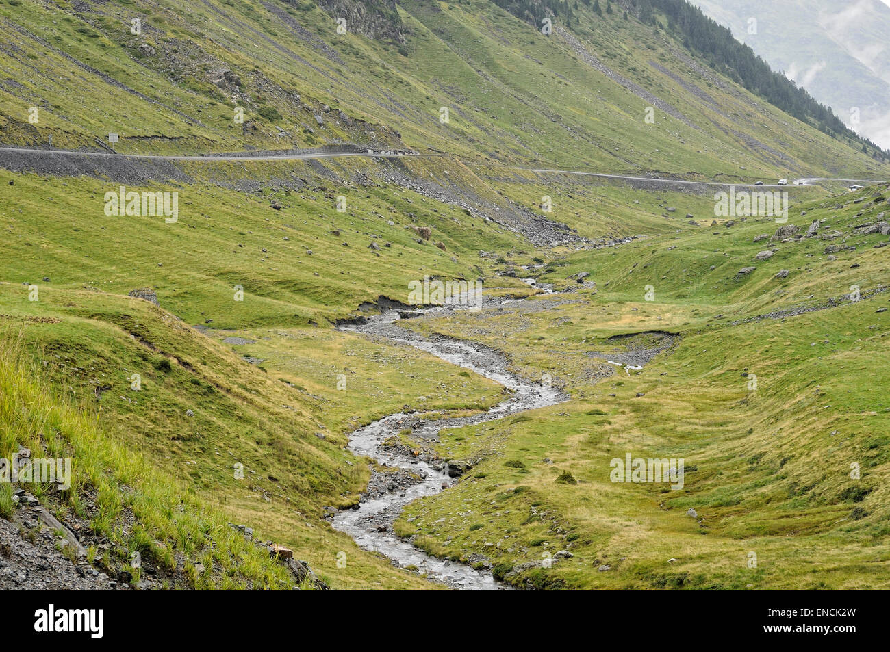 Mountain road next to Riu Neure. Pyrenees National Park, Hautes ...