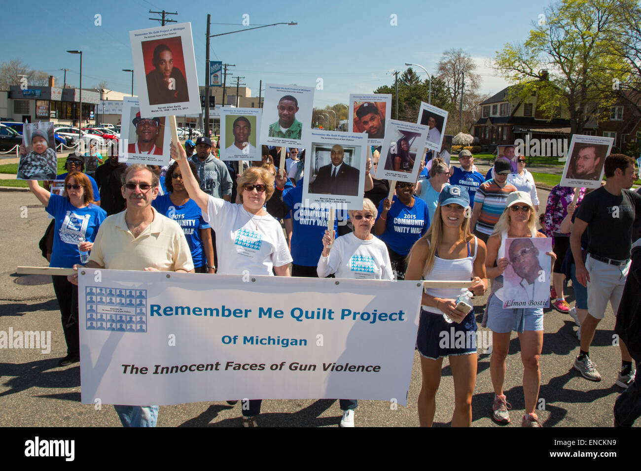 Detroit, Michigan, USA. 2nd May, 2015. Holding pictures of homicide ...