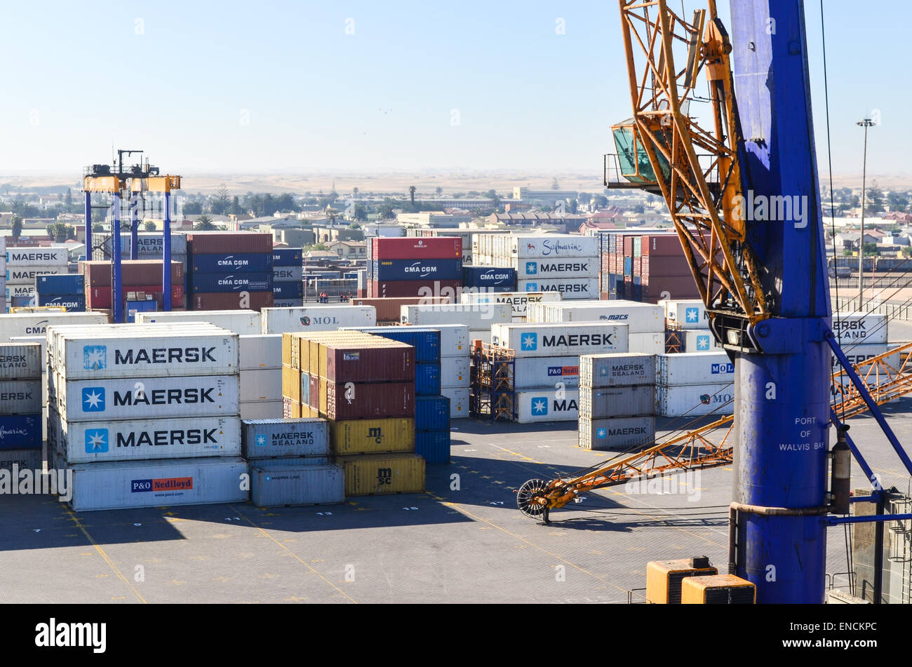 Maersk and CMA-CGM containers at the container terminal of the port of ...