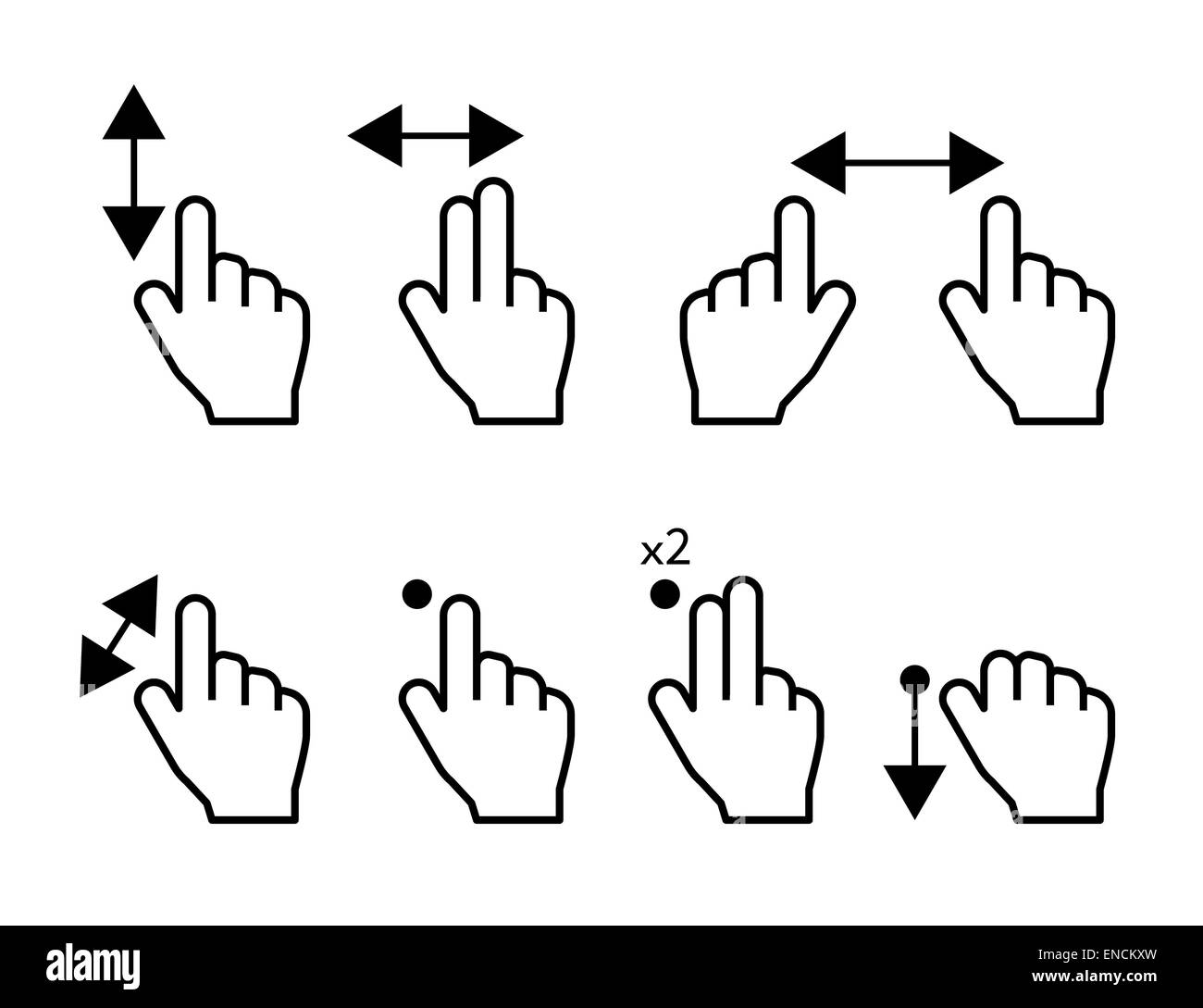Touch screen hand gestures symbols set isolated on white Stock Photo ...