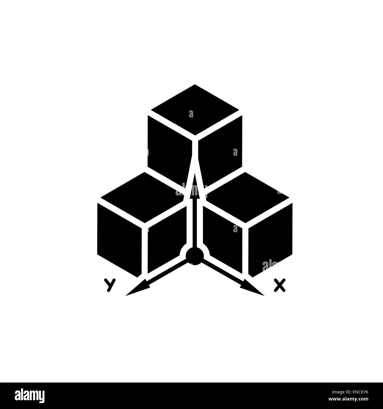 3D cube model design black and white symbol isolated on white Stock ...
