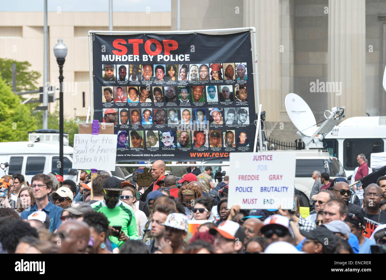 Baltimore, USA. 2nd May, 2015. People attend a rally in front of the ...