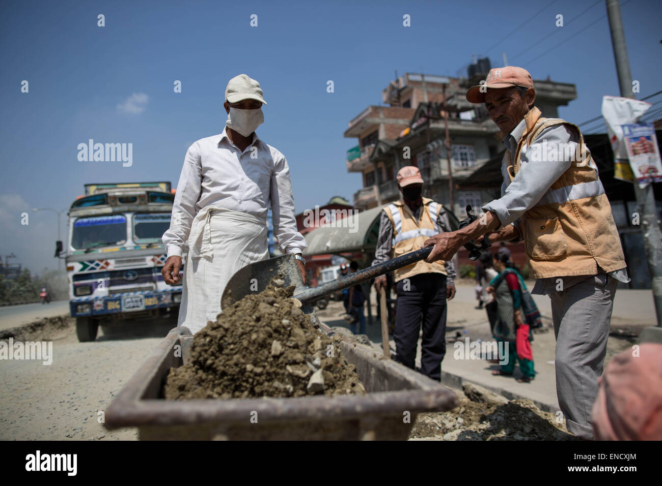 Kathmandu, Nepal. 2nd May, 2015. Company road worker fix the destroy ...