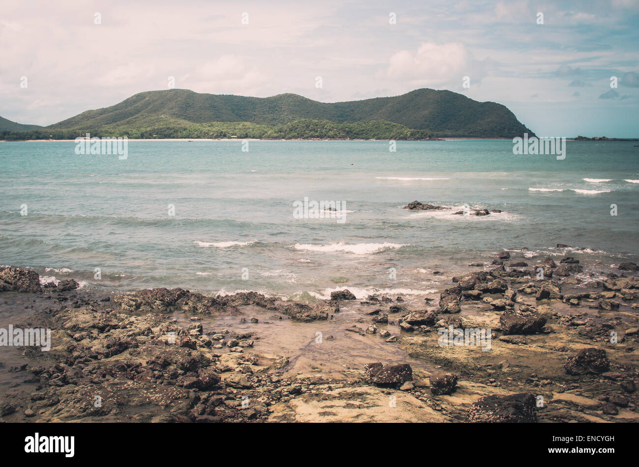 Green island and sea nature landscape vintage Stock Photo - Alamy
