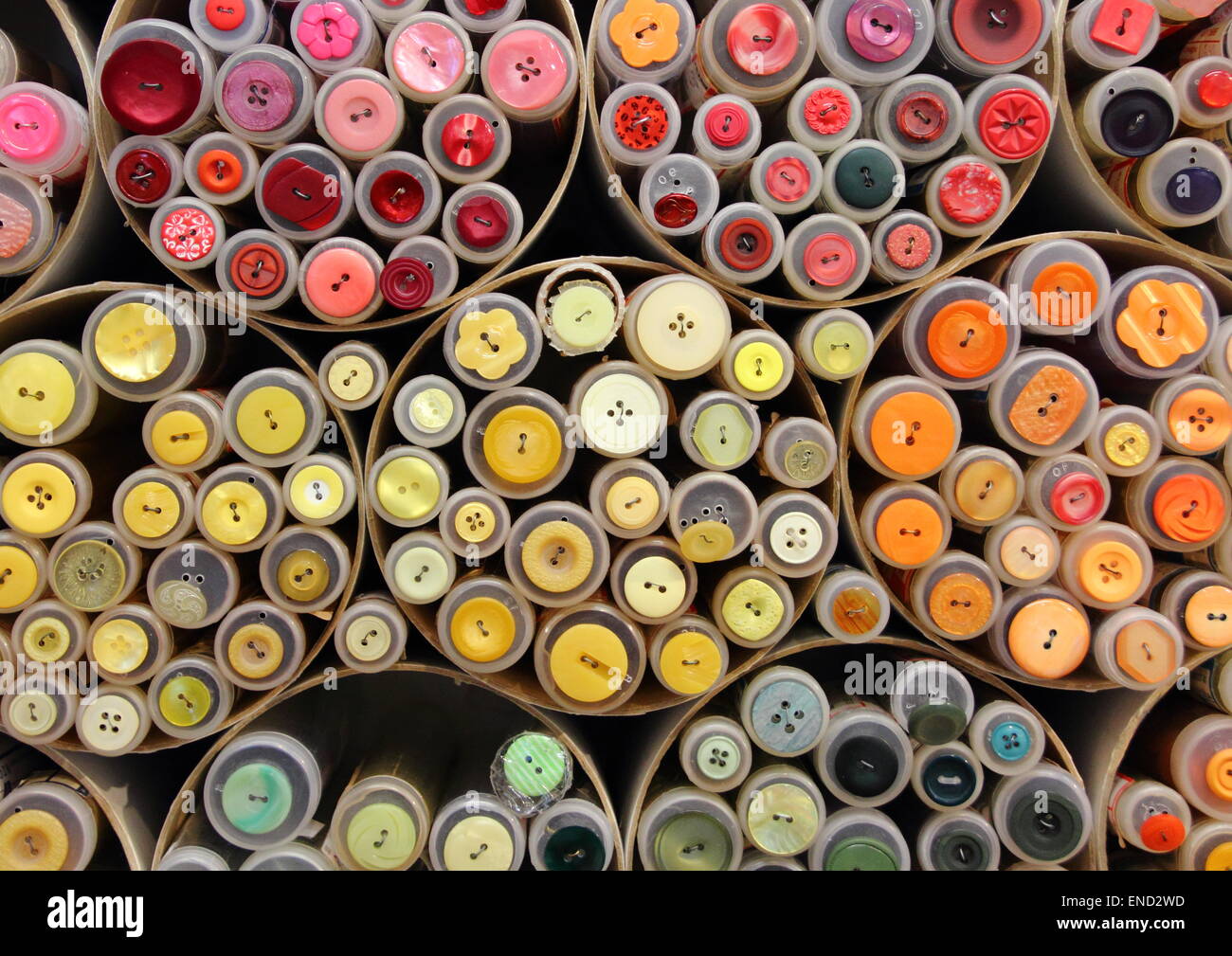 Isolated button collection in separately tubes Stock Photo - Alamy