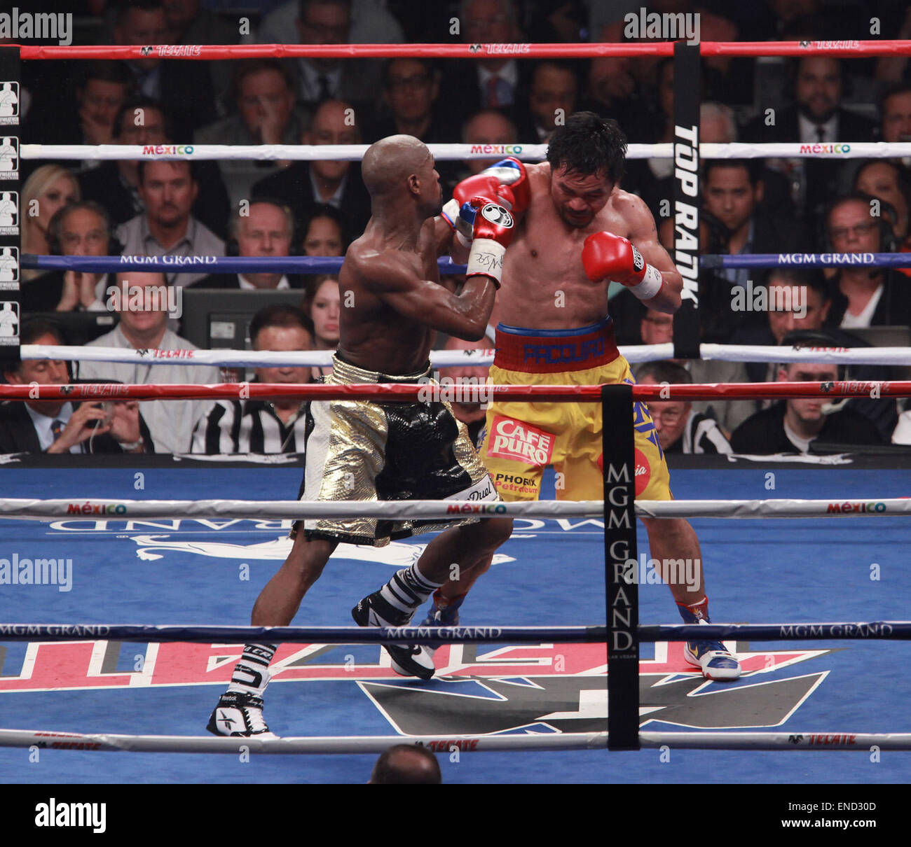 Las Vegas, Nevada, USA. 2nd May, 2015. Boxers FLOYD MAYWEATHER JR. and ...