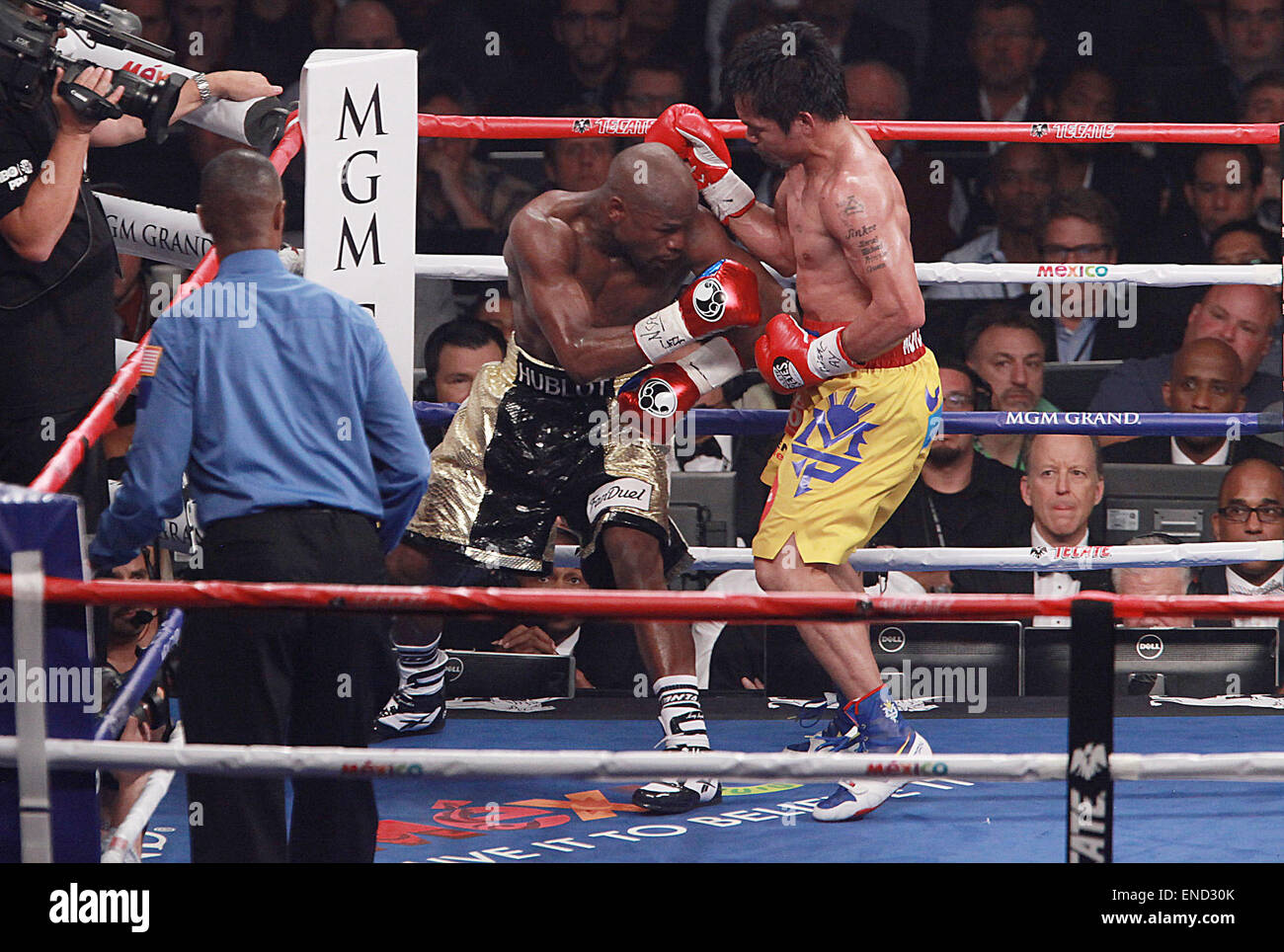 Las Vegas, Nevada, USA. 2nd May, 2015. Boxers FLOYD MAYWEATHER JR. and ...