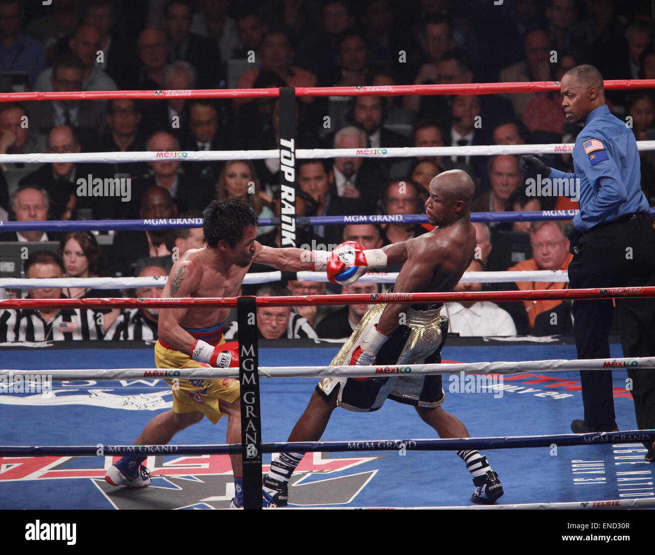 Las Vegas, Nevada, USA. 2nd May, 2015. Boxers FLOYD MAYWEATHER JR. and ...