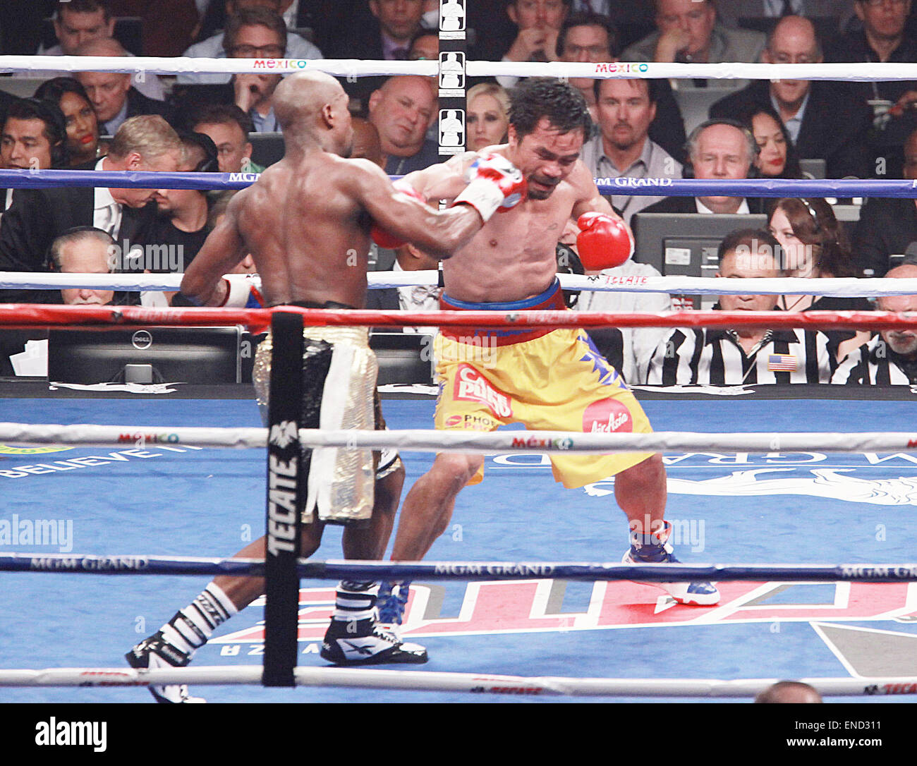 Las Vegas, Nevada, USA. 2nd May, 2015. Boxers FLOYD MAYWEATHER JR. and ...
