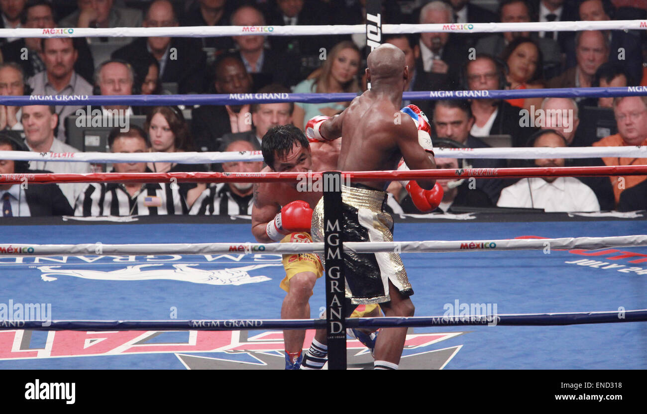 Las Vegas, Nevada, USA. 2nd May, 2015. Boxers FLOYD MAYWEATHER JR. and ...