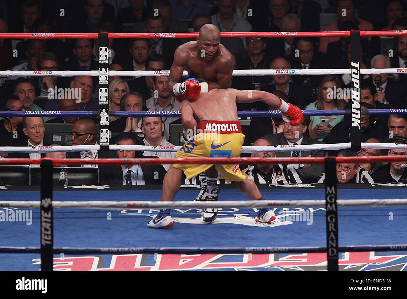 Las Vegas, Nevada, USA. 2nd May, 2015. Boxers FLOYD MAYWEATHER JR. and ...