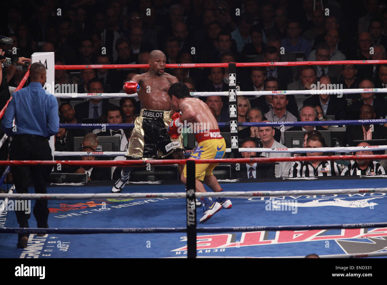 Las Vegas, Nevada, USA. 2nd May, 2015. Boxers FLOYD MAYWEATHER JR. and ...