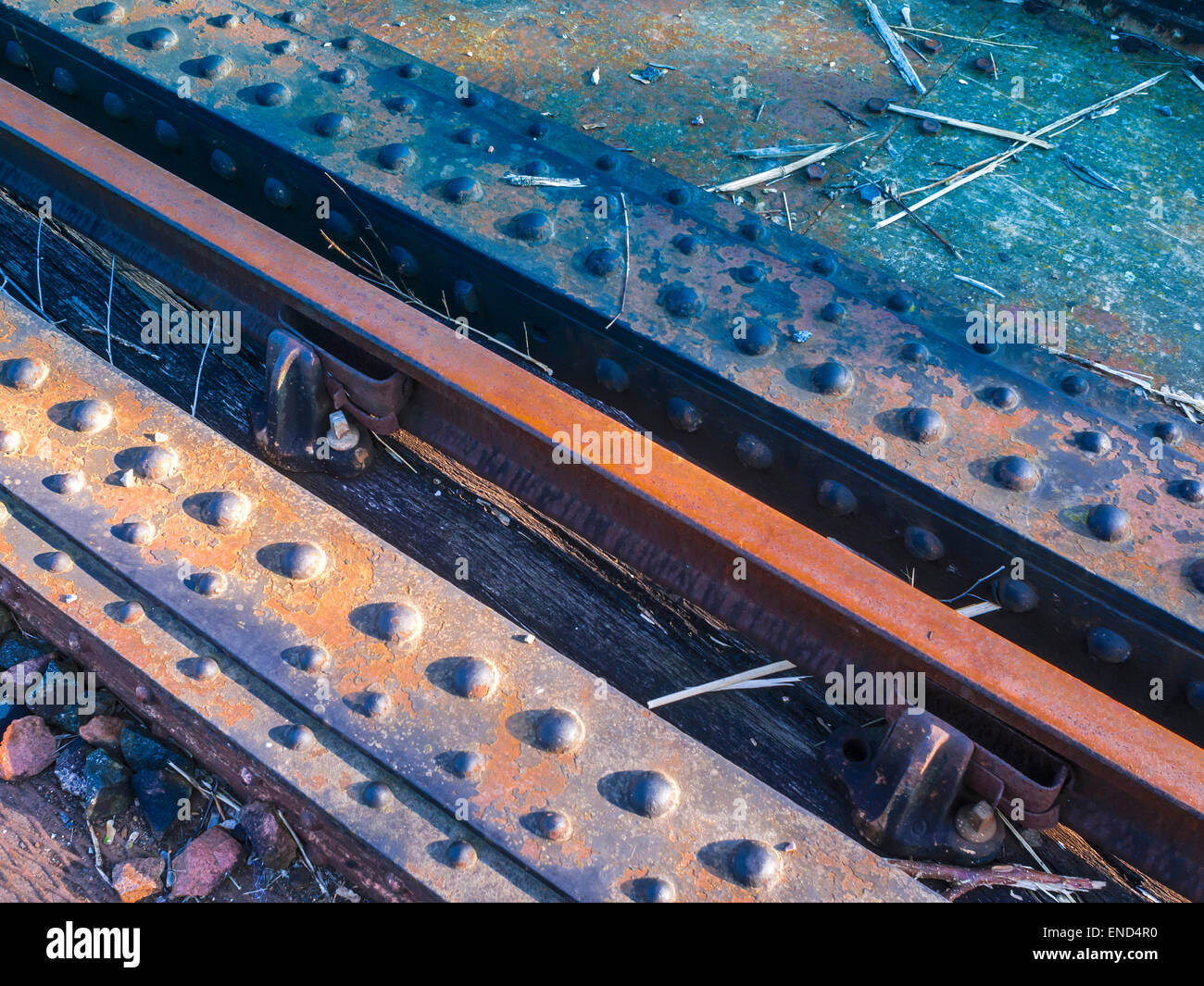 Rusty railway line and steel girder platform - France Stock Photo - Alamy