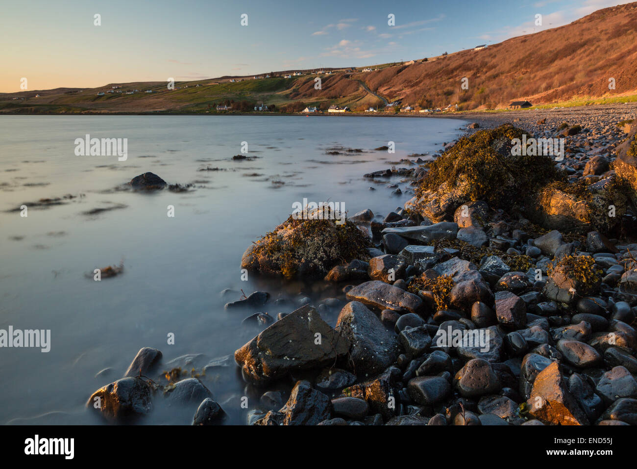 The bay at Waternish on the Isle of Skye during the Golden Hour Stock ...