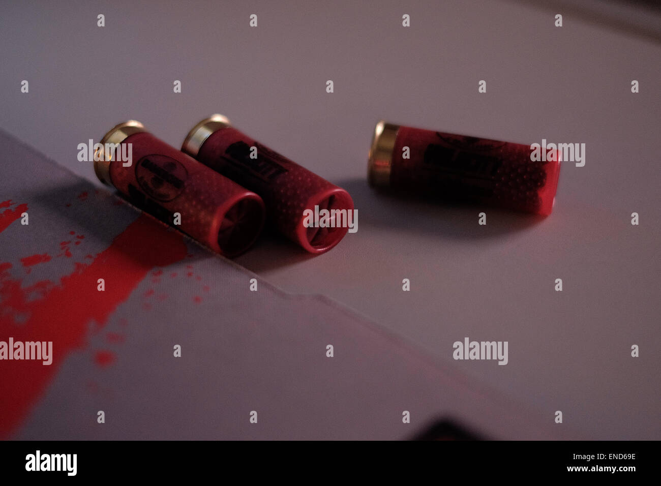 Shotgun shells on the tabe Stock Photo - Alamy