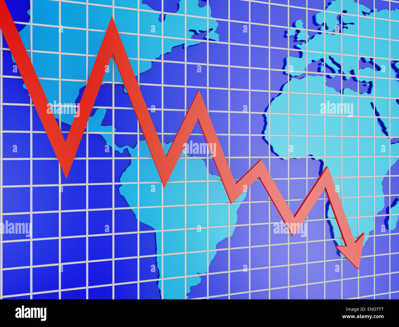 Blue world map and red graph - 3d render Stock Photo - Alamy