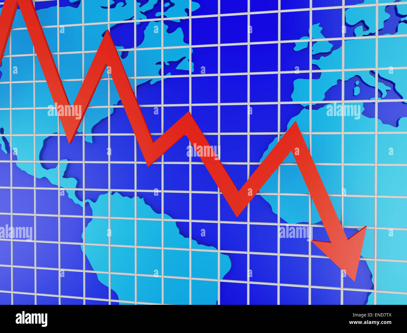 Blue world map and red graph - 3d render Stock Photo - Alamy