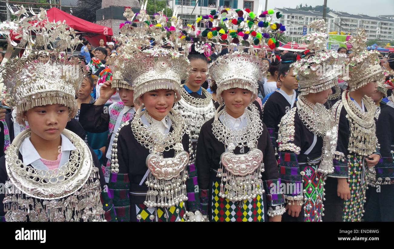 Taijiang County, China. 3rd May, 2015. Local people of Miao ethnic ...
