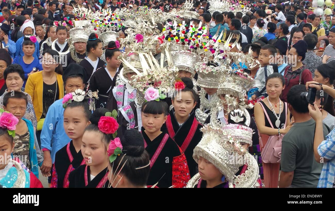 Taijiang County, China. 3rd May, 2015. Local people of Miao ethnic ...