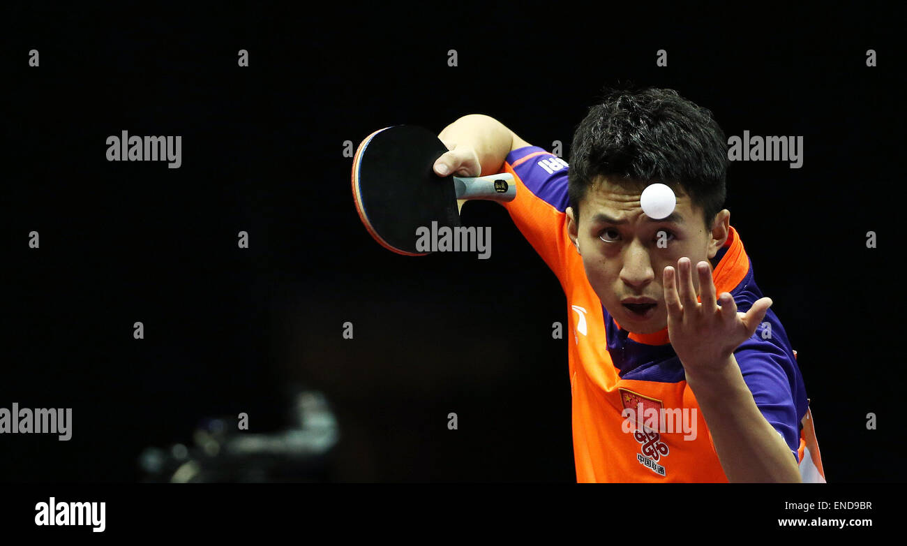 Suzhou, China's Jiangsu Province. 3rd May, 2015. China's Fang Bo serves ...