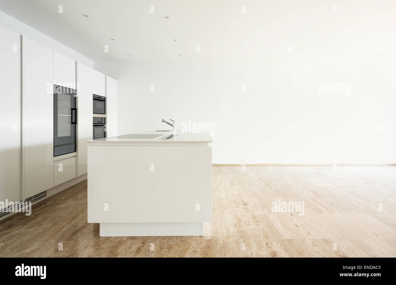 beautiful empty apartment, hardwood floor, modern kitchen Stock Photo ...