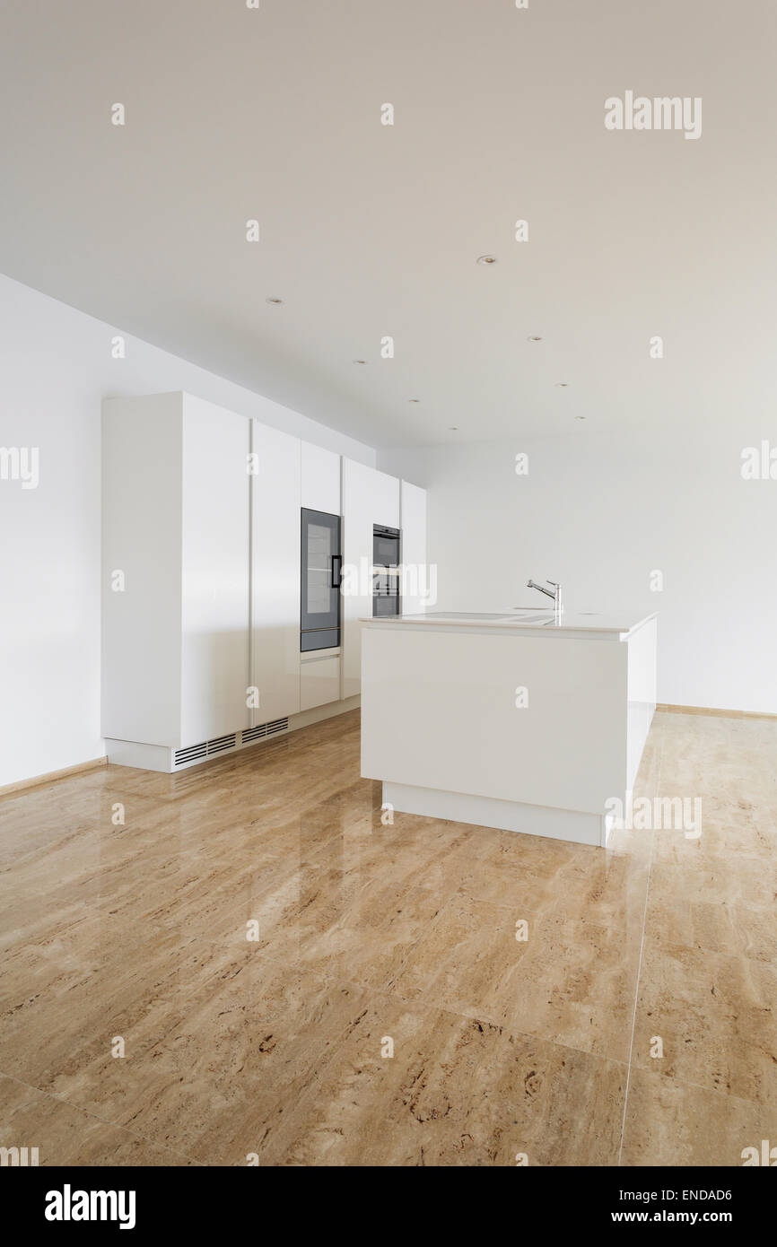 beautiful empty apartment, marble floor, modern kitchen Stock Photo - Alamy