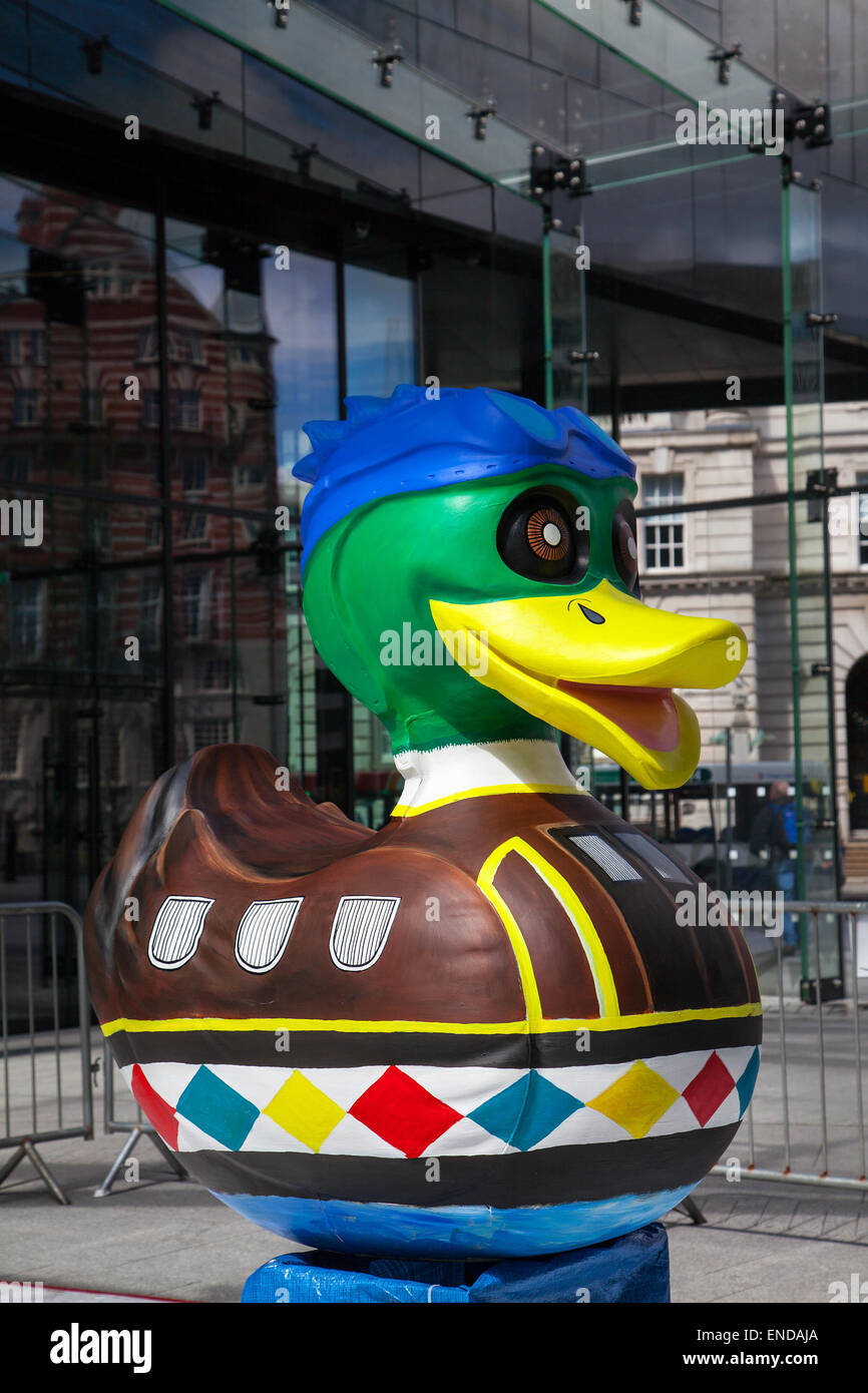 Colourful painted fibreglass model animal duck sculpture, Liverpool ...