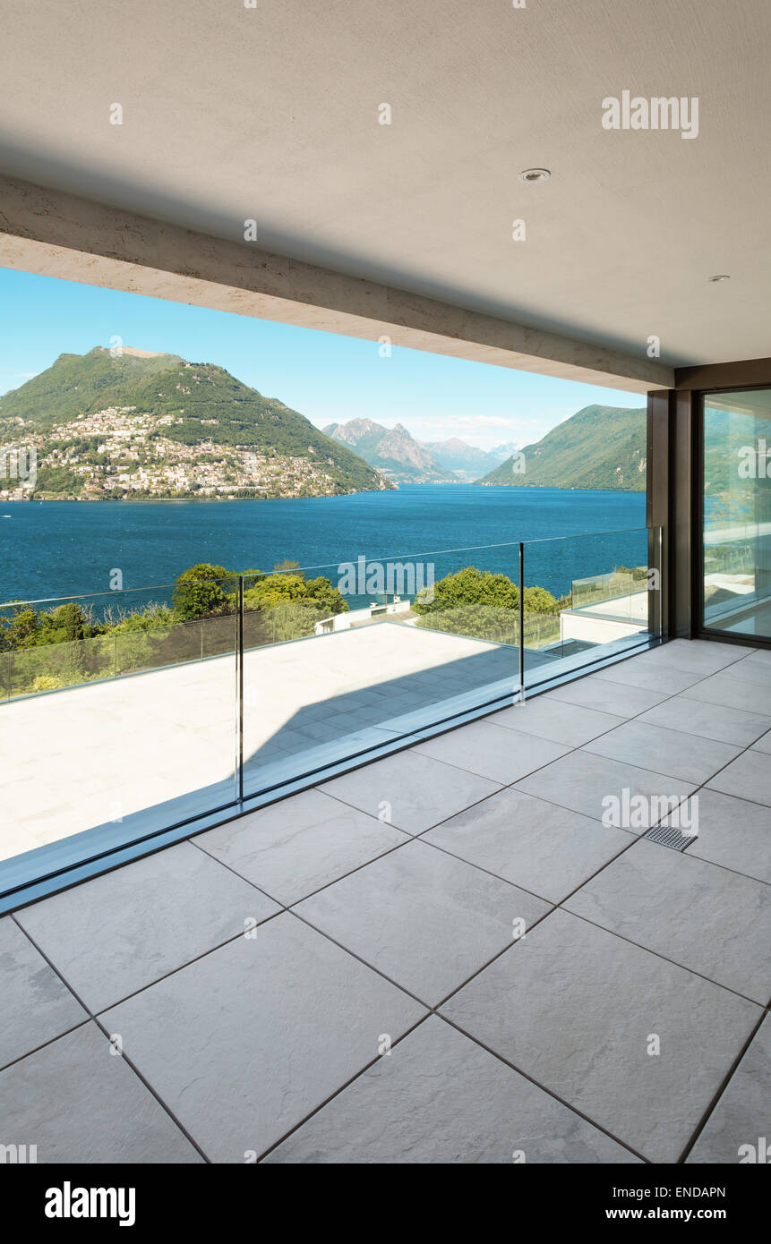 Interior, modern building, apartment, balcony view Stock Photo - Alamy