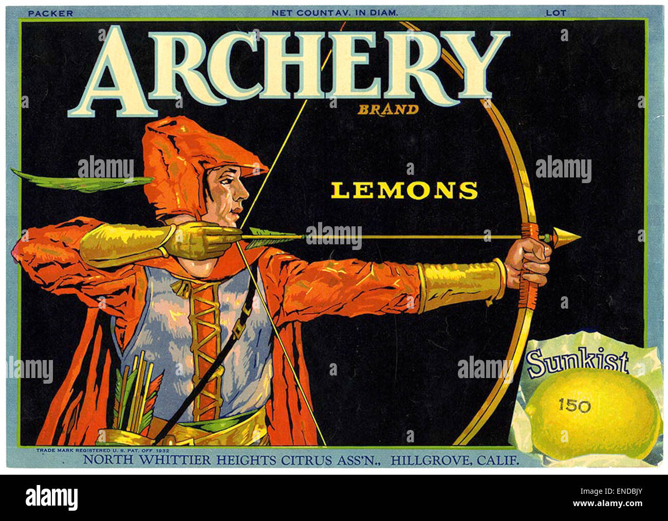 Lemon crate label, Archery Brand, Lehmann Printing and Lithographing Co ...