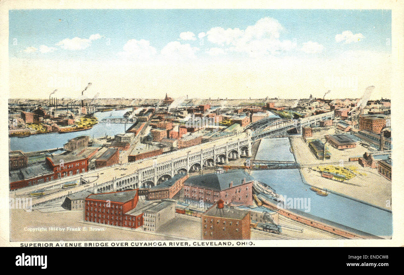 The Superior Avenue Bridge spans the Cuyahoga River, connecting ...