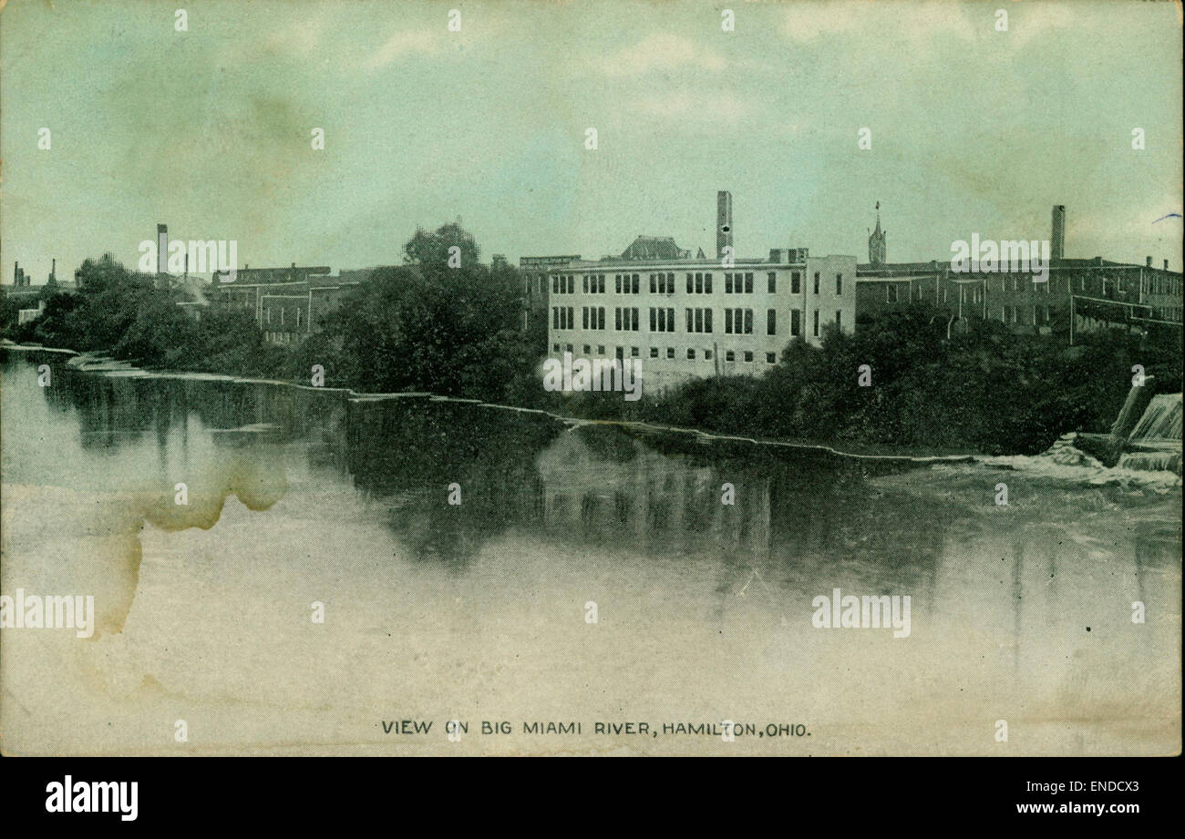 Postcard depicting the Big Miami River in Hamilton, Ohio, highlighting ...