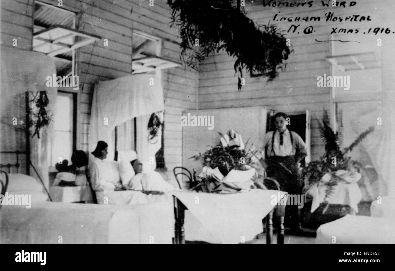 This historical photograph shows the women's ward at Ingham Hospital in ...