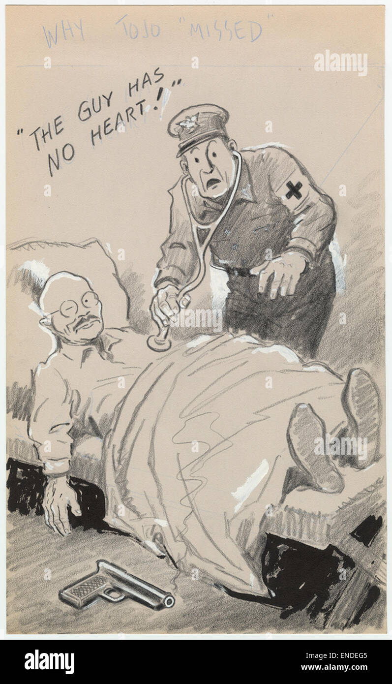 This cartoon satirically depicts the historical figure Hideki Tojo, a ...