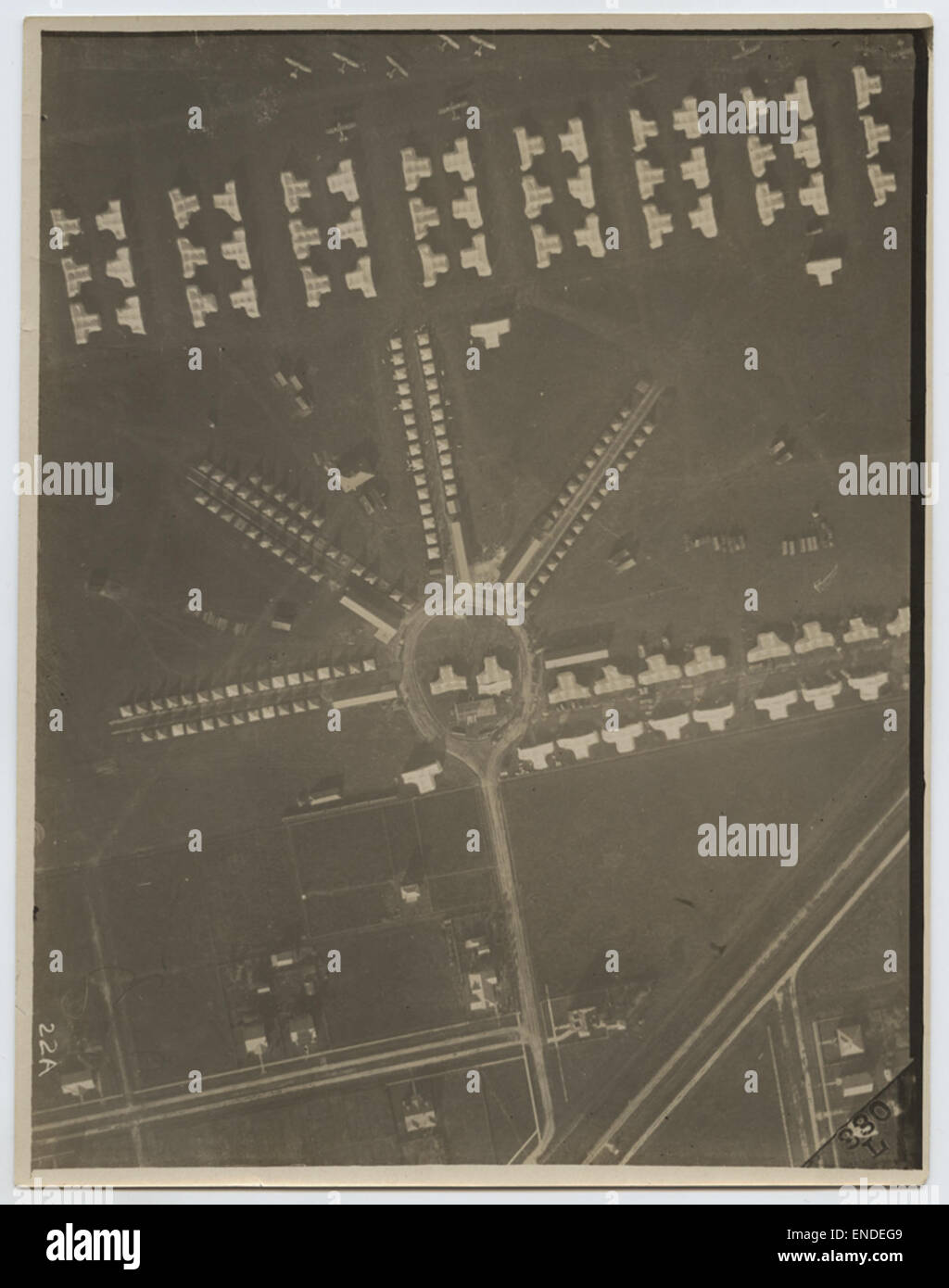 This aerial view from the First World War shows a wing camp ...