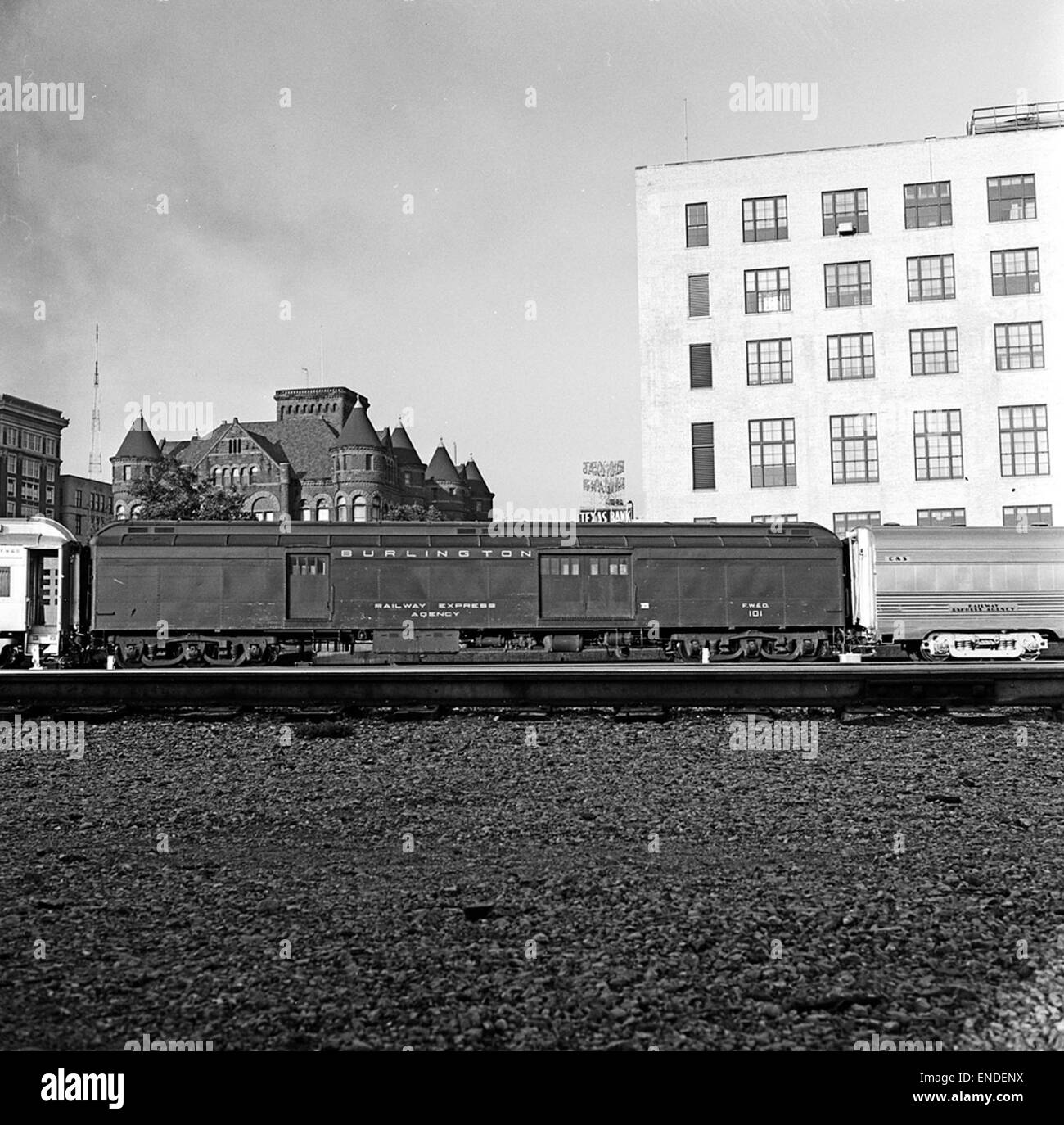 This historical image features a Pullman car from the Fort Worth ...