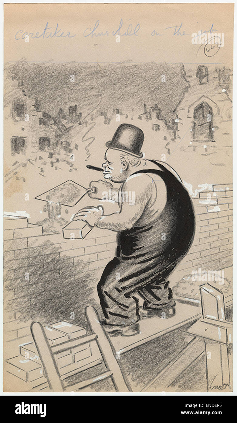 This cartoon illustration humorously depicts Winston Churchill as a ...