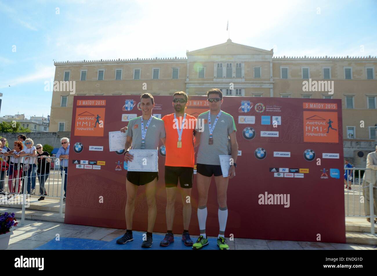 Athens, Greece. 03rd May, 2015. The Three winners of Athens Half ...