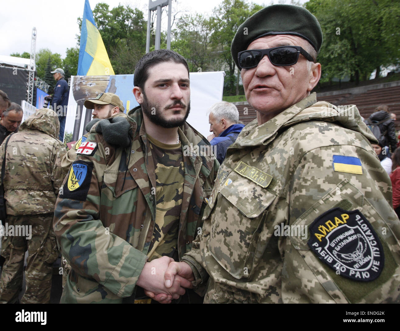 Kiev, Ukraine. 3rd May, 2015. Fighters of the Aydar volonteer battalion ...